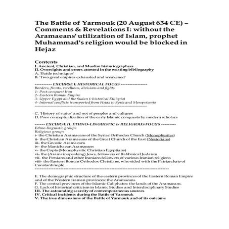 The Battle of Yarmouk (20 August 634 CE) – Comments & Revelations I | PDF
