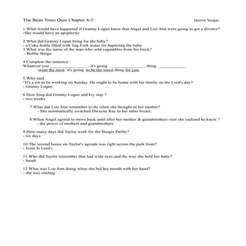 The bean trees chapter 4 5 | PDF