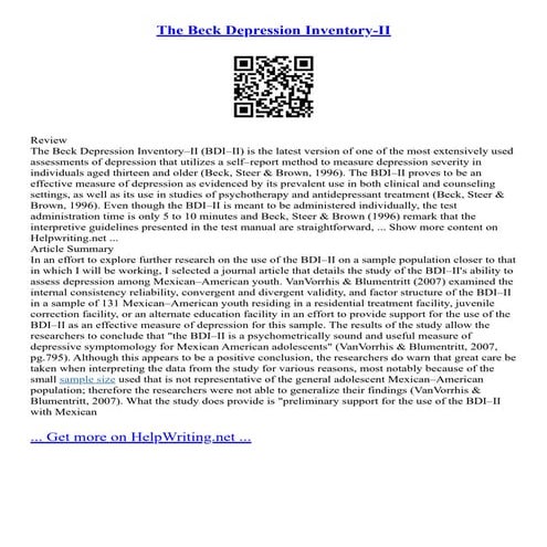 The Beck Depression Inventory-II | PDF