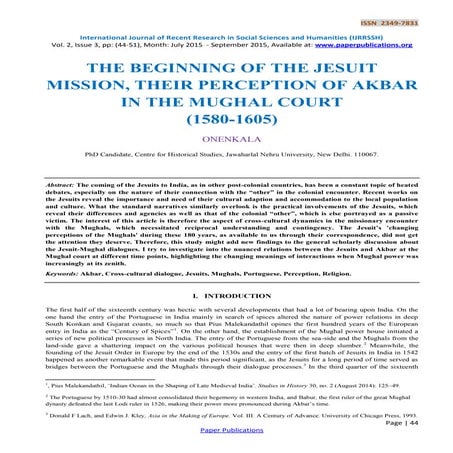 THE BEGINNING OF THE JESUIT MISSION, THEIR PERCEPTION OF AKBAR IN THE ...