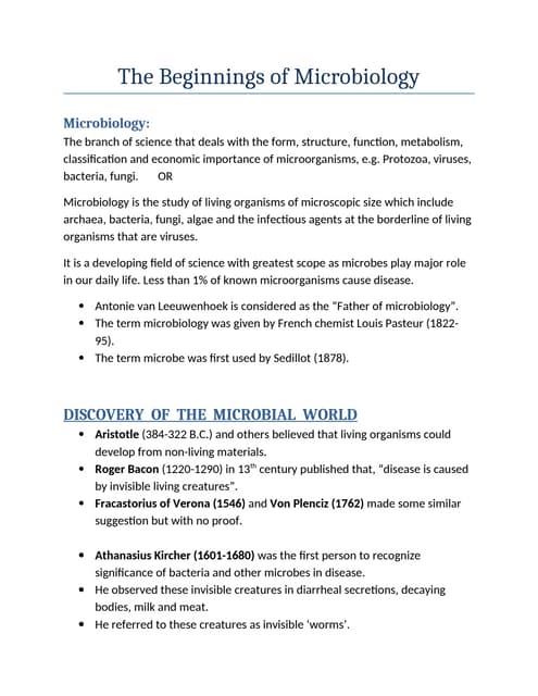 History of Microbiology | PDF | Biological Sciences | Science