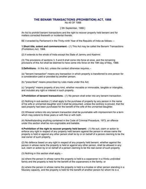 Benami Transaction Act, 1988 | PPTX