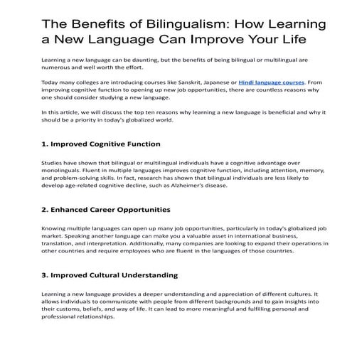 Benefits of learning a foreign language | PPTX