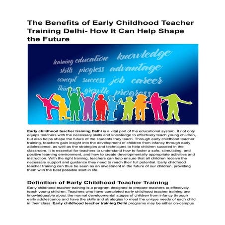 The Benefits of Early Childhood Teacher Training Delhi- How It Can Help ...