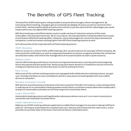 The benefits of gps fleet tracking | PDF