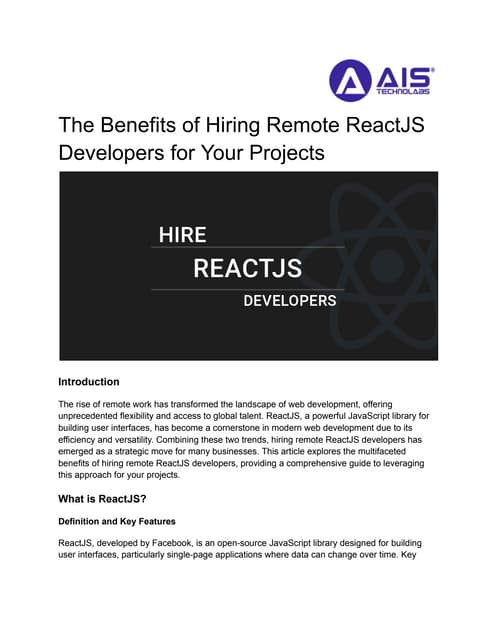 The Benefits of Hiring Remote ReactJS Developers for Your Projects | PDF The Benefits of Hiring Remote ReactJS Developers for Your Projects | PDF