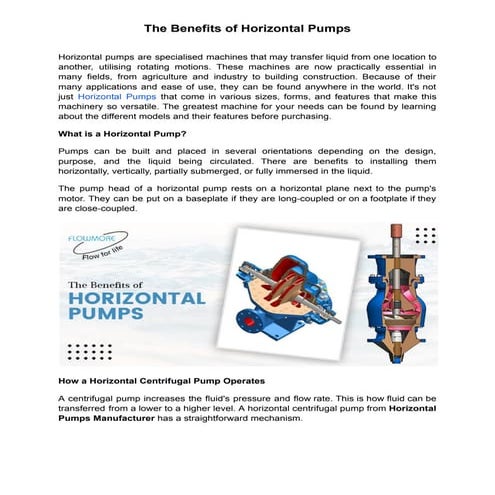 The Benefits of Horizontal Pumps | PDF | Home Appliances | Home & Garden