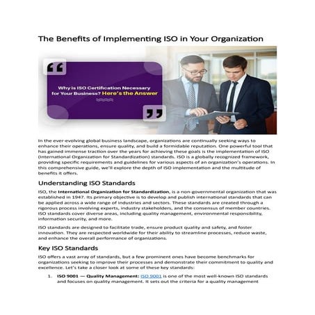 The Benefits of Implementing ISO in Your Organization | PDF