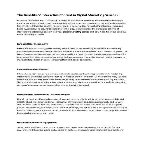 The Benefits of Interactive Content in Digital Marketing Services | PDF ...