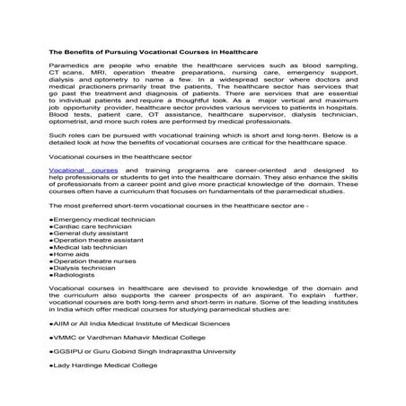 The Benefits of Pursuing Vocational Courses in Healthcare - IPH | PPT