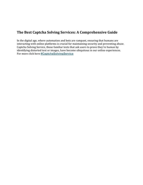 The Best Captcha Solving Services A Comprehensive Guide Pdf