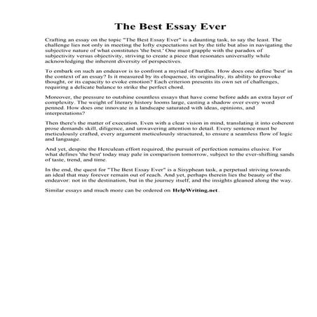 The Best Essay Ever. THE BEST ESSAY I HAVE EVER READ. The Pizzle | PDF