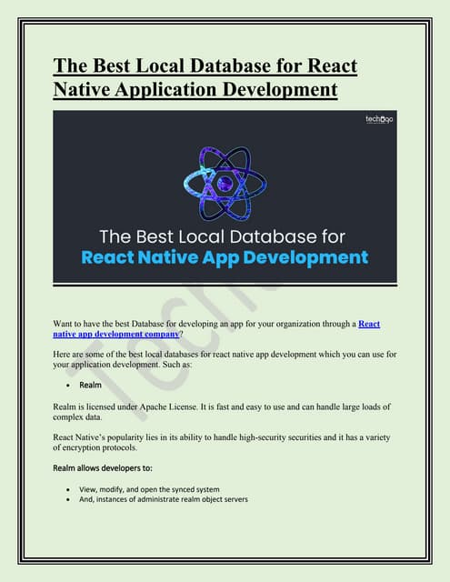The Best Local Database For React Native Application Development Pdf