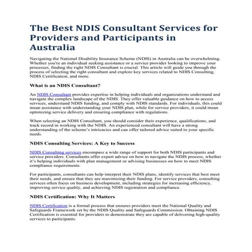 The Best NDIS Consultant Services for Providers and Participants in ...