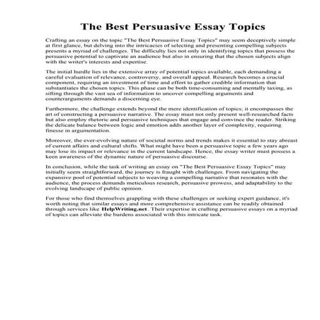 The Best Persuasive Essay Topics | PDF