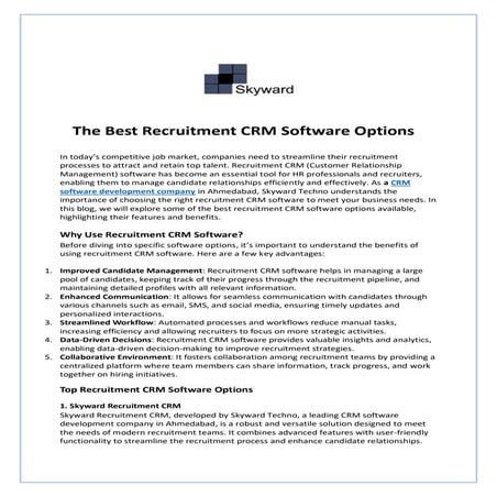 The Best Recruitment CRM Software Options | PDF