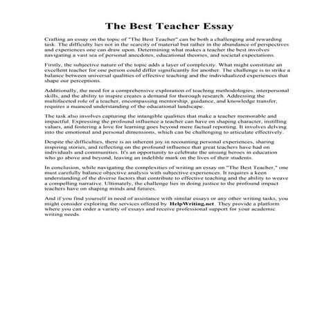 The Best Teacher Essay | PDF