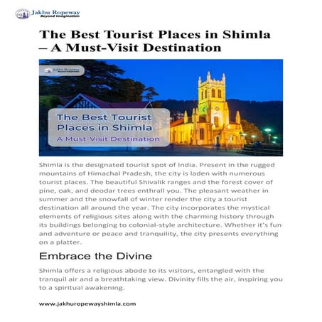 Best Tourist Places in Shimla – Jakhu Temple, Mall Road & More | PDF