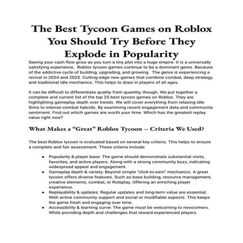 The Best Tycoon Games on Roblox You Should Try Before They Explode in ...