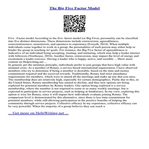 The Big Five Factor Model | PDF