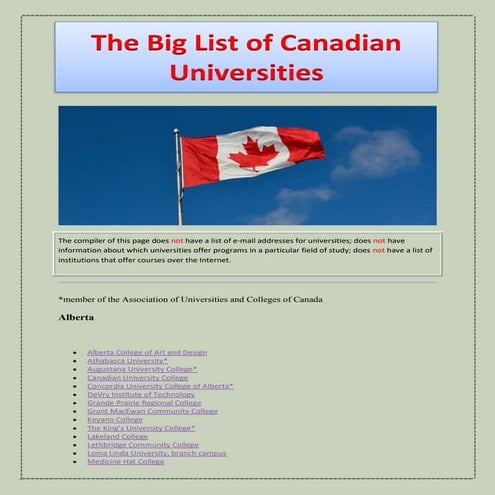 The Big List of Canadian Universities | PDF