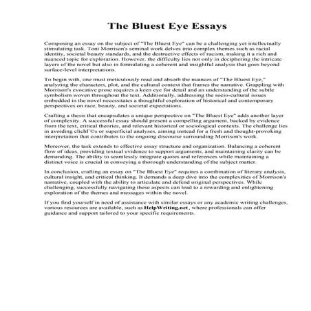 The Bluest Eye Essay. Robert Morris University | PDF