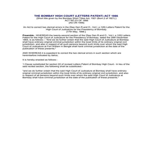 The bombay high court (letters patent) act 1866 | DOC