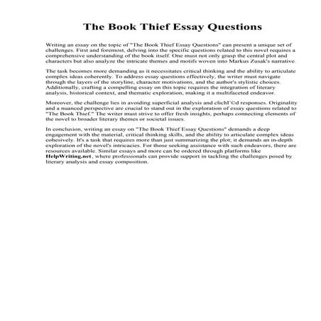 The Book Thief Essay Questions. Norwich University | PDF