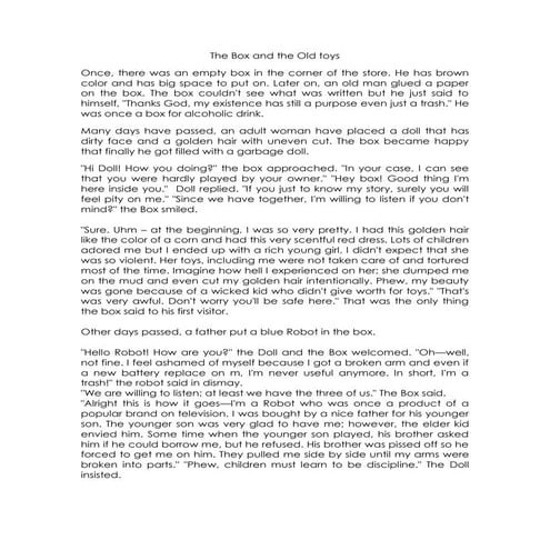 The box and the tale of the toys | DOCX | Parenting Children Aged 4-11 ...