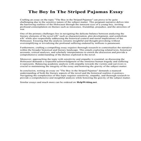 The Boy In The Striped Pajamas Essay | PDF