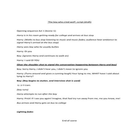 The boy who cried wolf.docx script finished | PDF