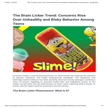 The Brain Licker Trend-Concerns Rise Over Unhealthy and Risky Behavior ...