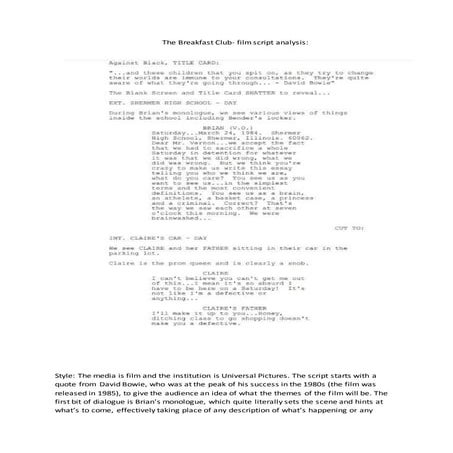 The breakfast club script analysis done | PDF