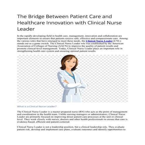 The Bridge Between Patient Care and Healthcare Innovation with Clinical ...