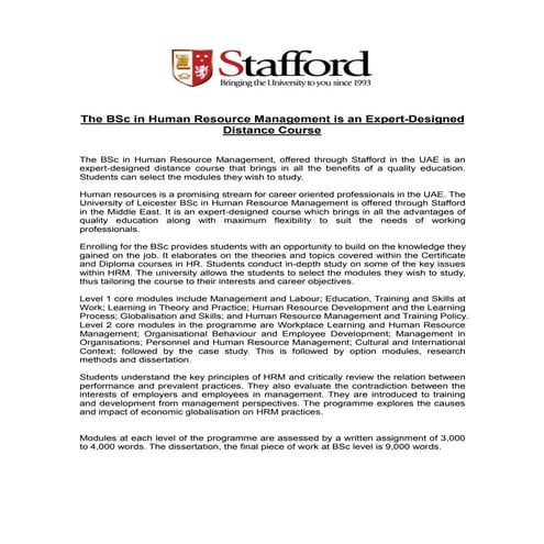 The b sc in human resource management is an expert designed distance ...