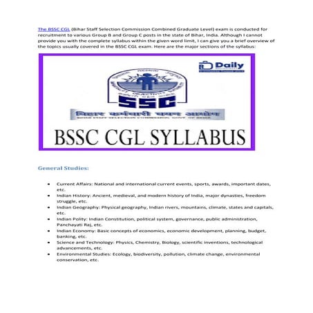 BSSC CGL Syllabus and Exam Pattern 2023, Complete | PDF