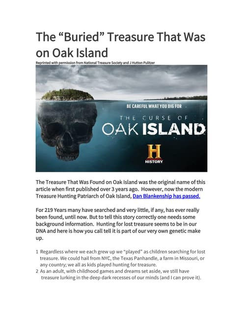 The Treasure Found on Oak Island Nova Sc | PDF