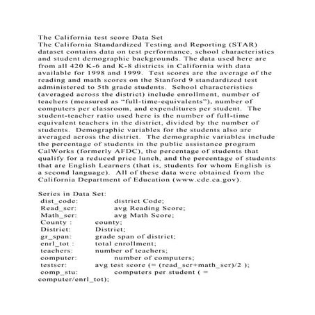 The California test score Data SetThe California Standardized Test.docx ...