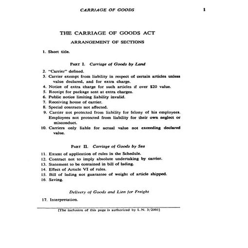 The carriage of goods act | PDF