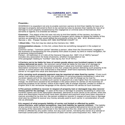 The carriers act 1865 | DOC