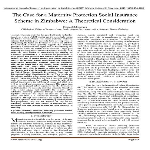 The case for a maternity protection social insurance scheme in zimbabwe a theoretical ...