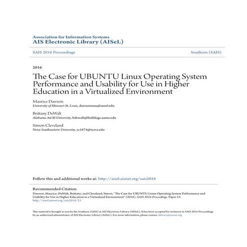 The case for ubuntu linux operating system performance and usabil | PDF