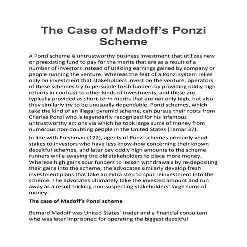 Presentation on Bernie Madoff Ponzi scheme | PPTX