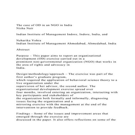 The case of OD in an NGO in IndiaNisha NairIndian Instit.docx