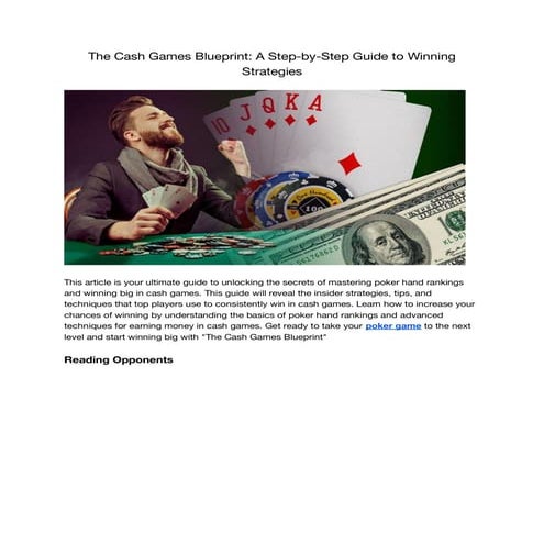 The Cash Games Blueprint: A Step-by-Step Guide to Winning Strategies | PDF