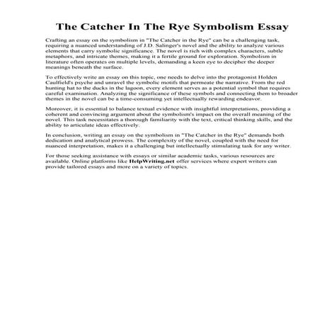 The Catcher In The Rye Symbolism Essay | PDF