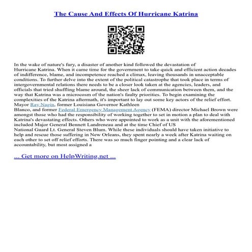 The Cause And Effects Of Hurricane Katrina | PDF