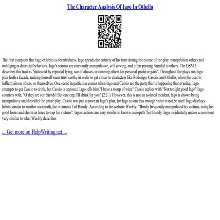 The Character Analysis Of Iago In Othello | PPT