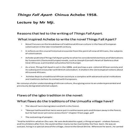 The character of okonkwo in the novel things fall apart | DOCX