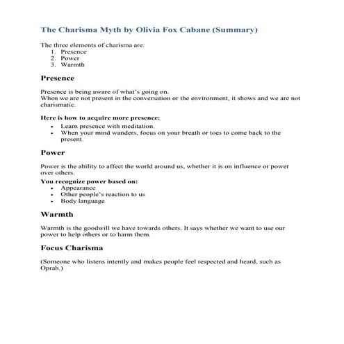 The Charisma Myth by Olivia Fox Cabane (Summary) | PDF